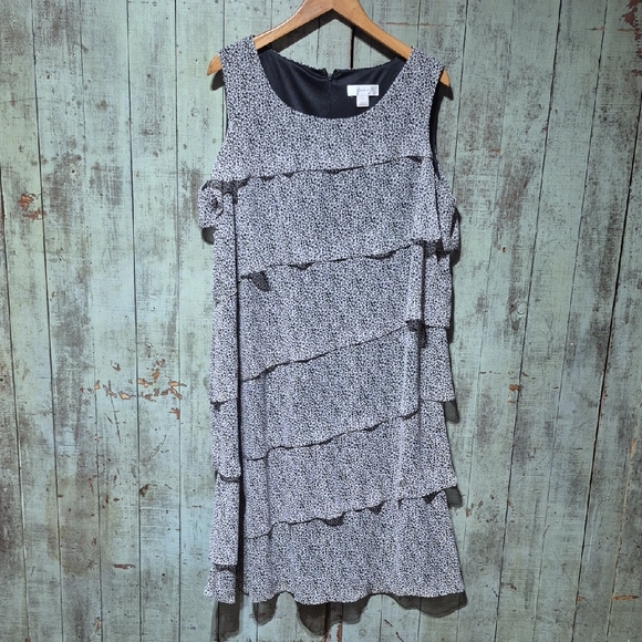 CJ Banks | Dresses | Cj Banks Black And White Tiered Ruffled Midi ...